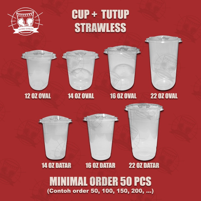 Jual (Harga per slop : 50 pcs) Gelas Plastik dan Tutup Strawless ...