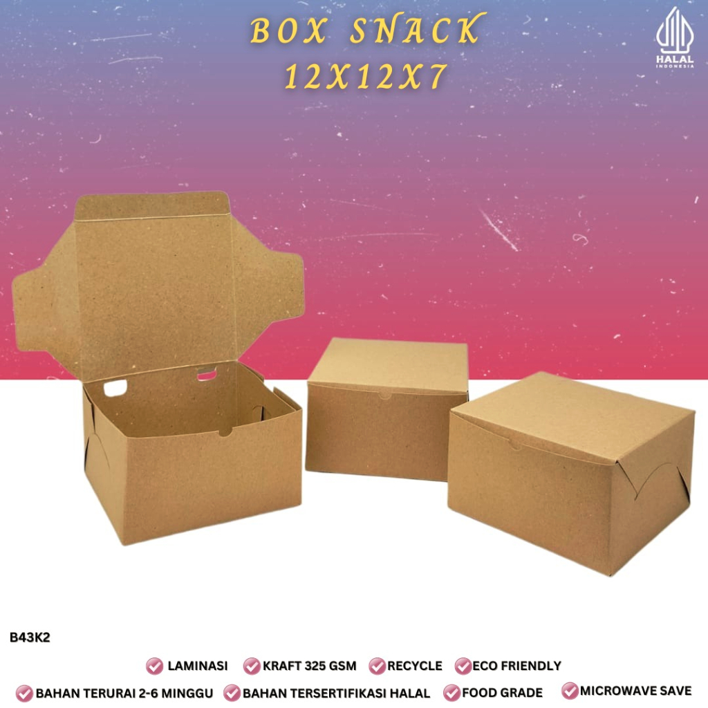 Jual Box Snack Dus Snack Snack Box 12x12x7 Laminasi (B43K2-12X12X7 ...