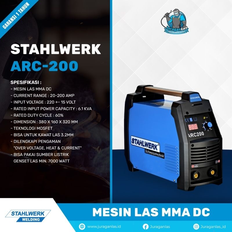 Jual Mesin Las Arc 200 Mesin Las Stahlwerk DC MMA Electroda 200A | Shopee Indonesia