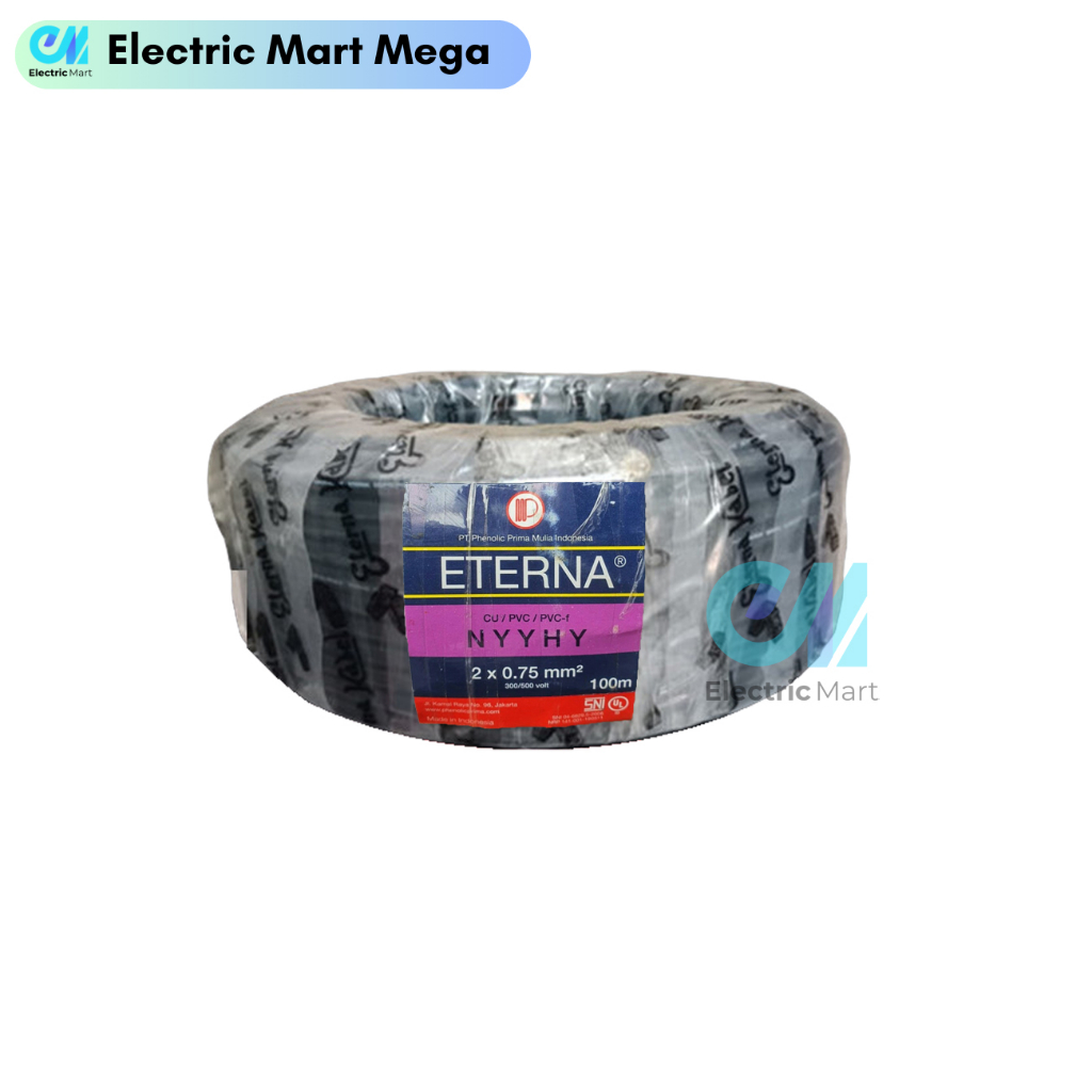 Jual Kabel Eterna NYYHY 2x0,75 Roll 100 Meter Kabel Listrik Hitam 2 Tembaga Kawat Serabut 0.75 ...