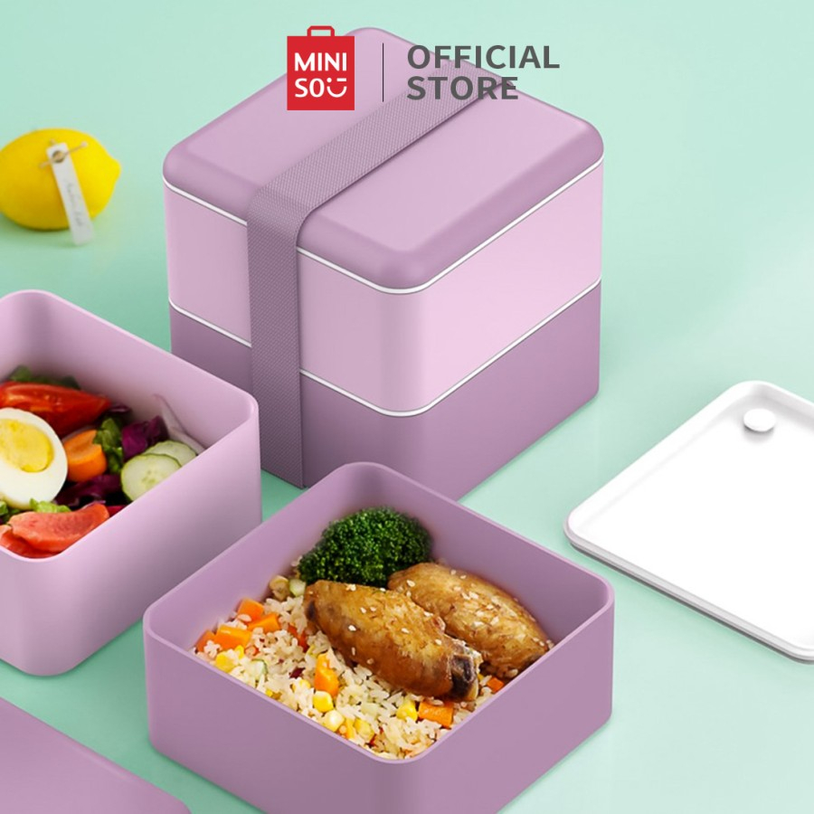 Jual MINISO Lunch Box Bento Box 1600ml Free Sendok dan Garpu / Kotak Makan | Shopee Indonesia