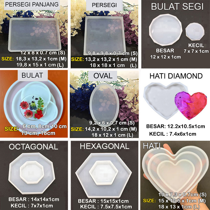 Jual Mold Resin Coaster Hati Bulat Oval Persegi/Alas Gelas/Tatakan/Dish ...