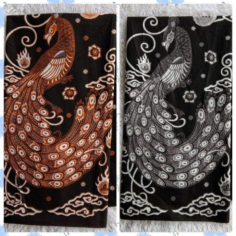 Jual tr kain batik motif burung merak hitam abu batik sogan | Shopee ...