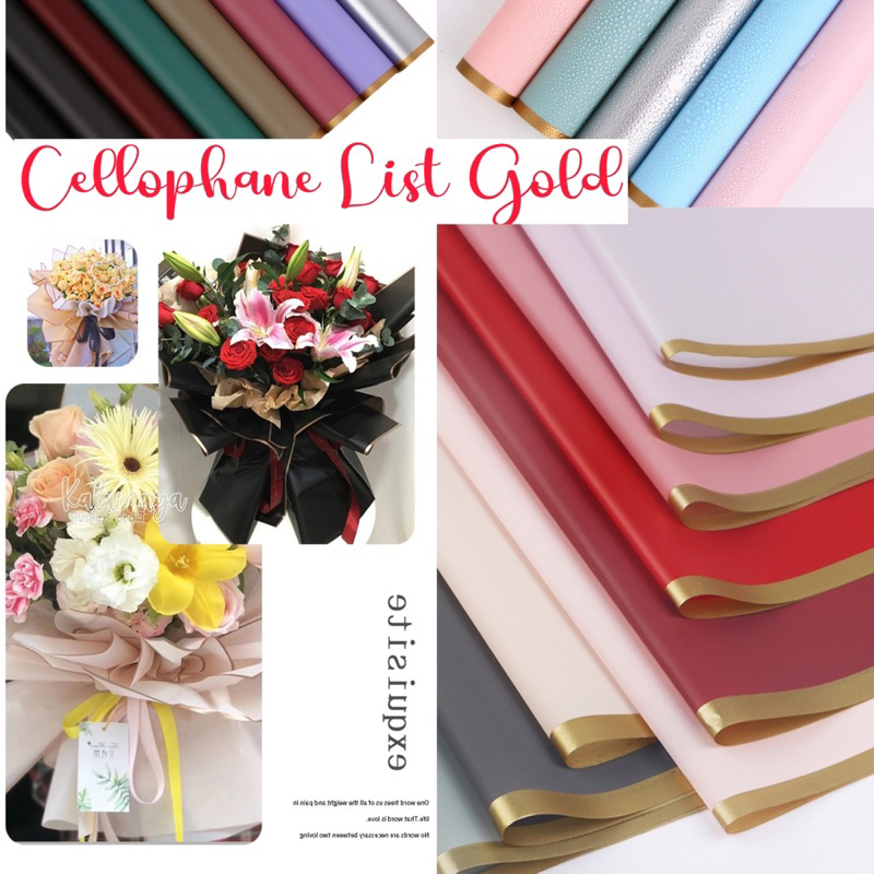 Jual CELLOPHANE LIST GOLD FLOWER WRAPPING GOLD LINE COLOR (ECER ...