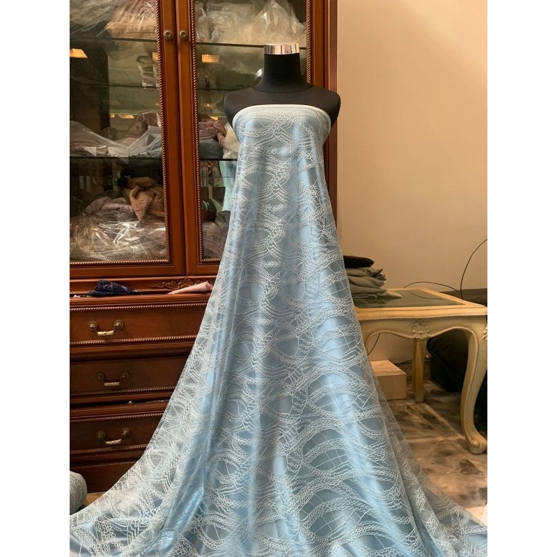 Jual Bahan Kain Kebaya Brokat Brukat Lace Amethyst Warna Dusty blue ...