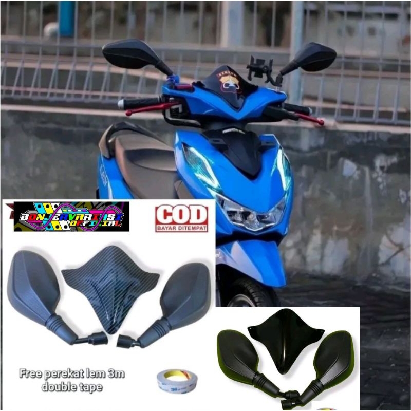 Jual Paket aksesoris variasi kaca spion click plus visor honda beat ...