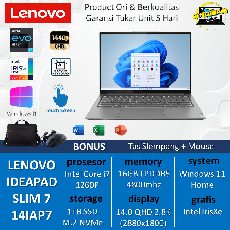 Jual Lenovo ideapad slim 7 PRO 14 Touch i7 1260p 16GB 1TBSSD w11 14.0 QHD | Shopee Indonesia