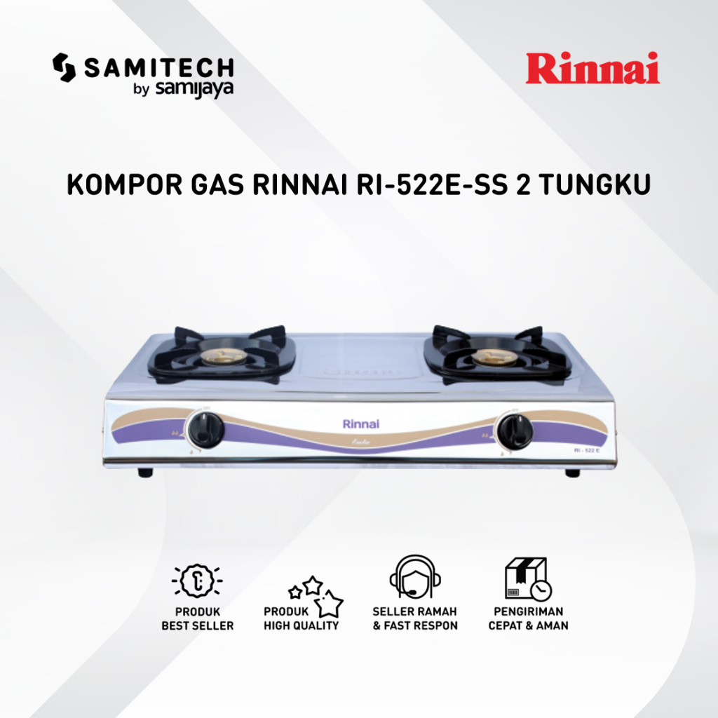 Jual KOMPOR GAS 2 TUNGKU RINNAI 522E RI-522E / RI 522 E STAINLESS STEEL ...