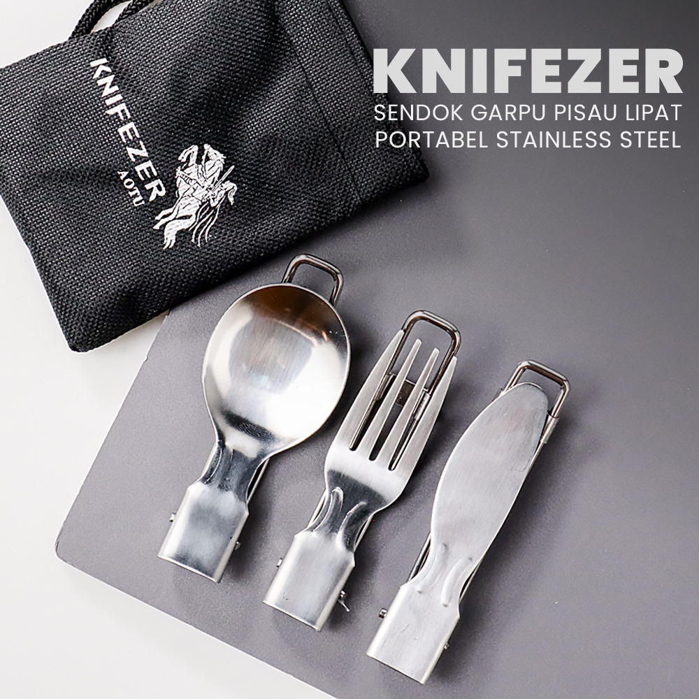 Jual KNIFEZER Set Alat Makan Sendok Garpu Pisau Lipat Portable Cutlery - AOTU | Shopee Indonesia