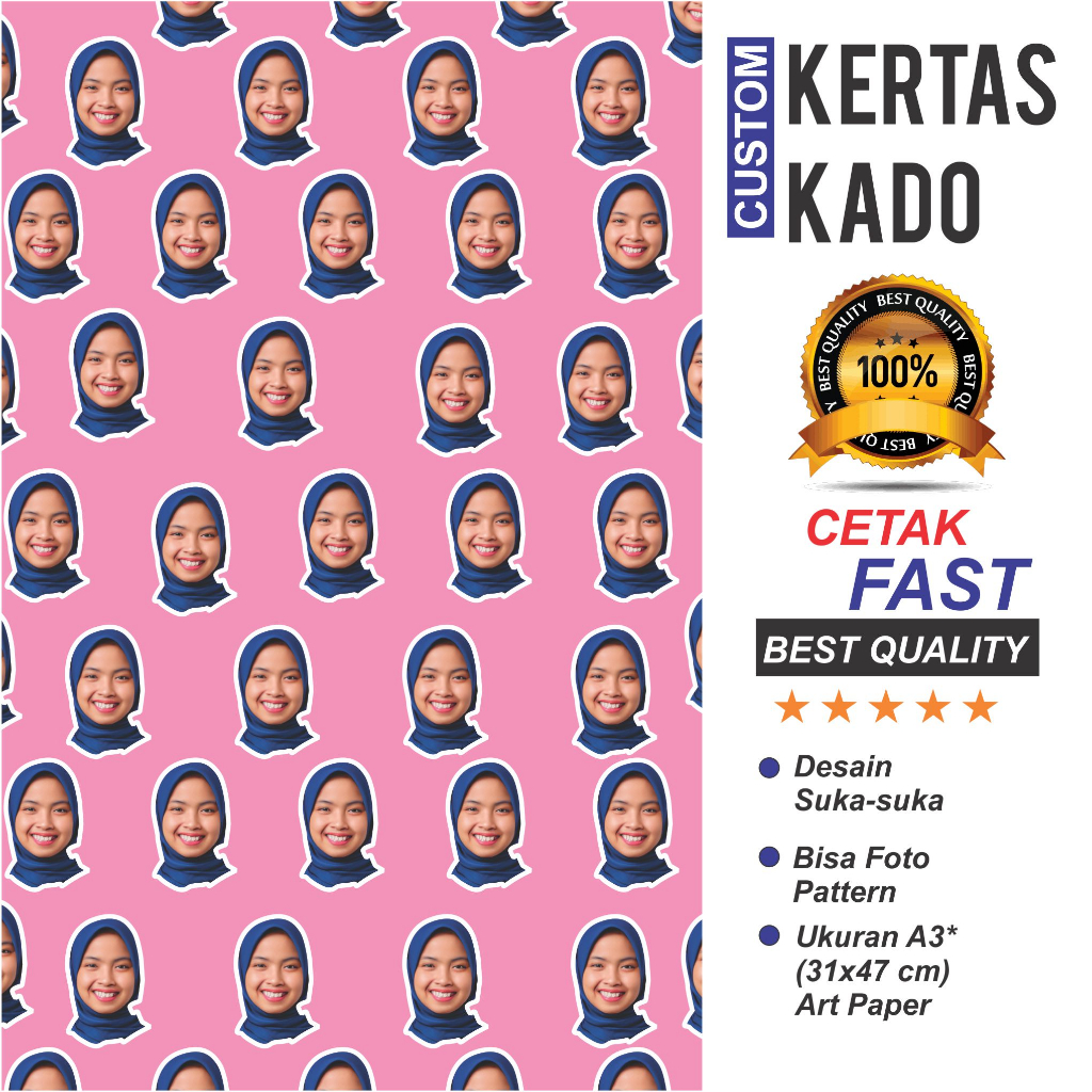 Jual Custom Kertas Kado Wrapping Paper Gambar Muka Suka-suka Pattern ...