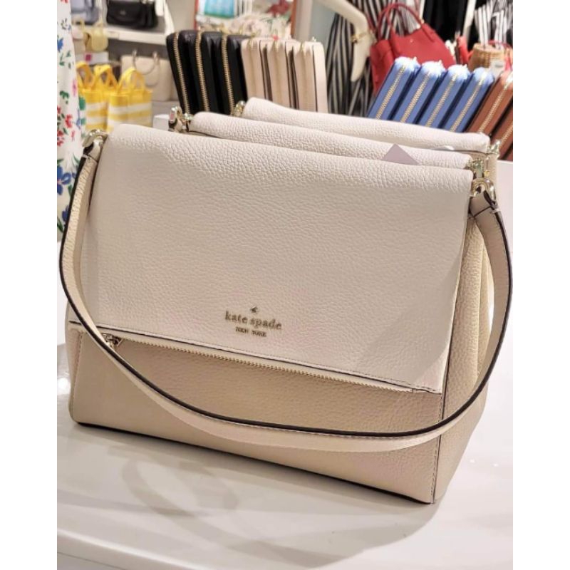 Jual Kate Spade Leila Pebbled Leather Medium Flap Shoulder Bag light ...