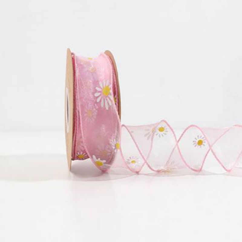 Jual 90 cm Ribbon Fisthail Organza Aster Flowers - Pita Organdi Motif ...