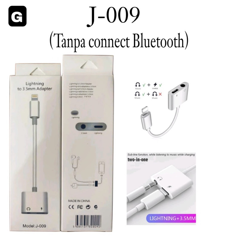 Jual J-009 CONVETER LIGHTNING TO AUX JACK 3.5MM ADAPTER BISA DENGAR MUSIC SAMBIL CHARGER/NO MIC ...
