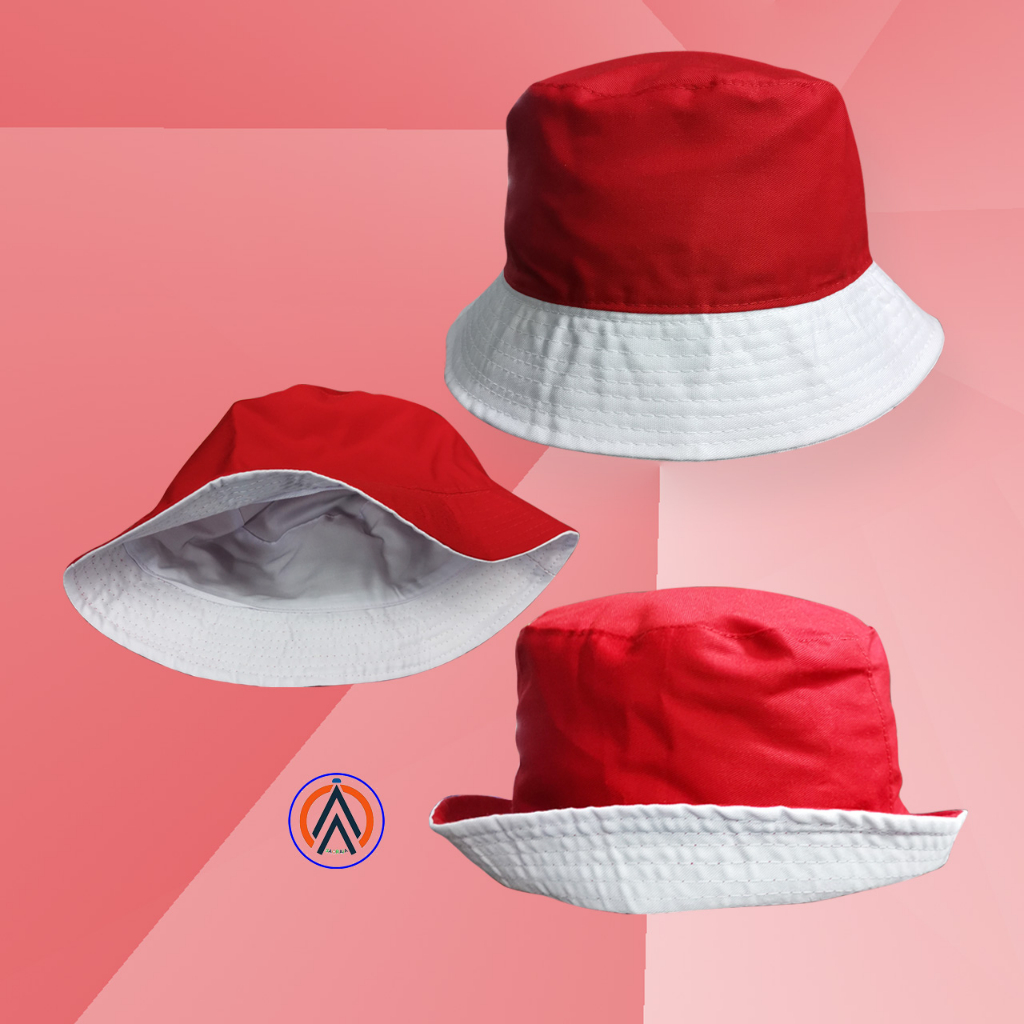 Jual Topi Bucket Hat Merah Putih Polos Dewasa Bolak Balik | Shopee ...