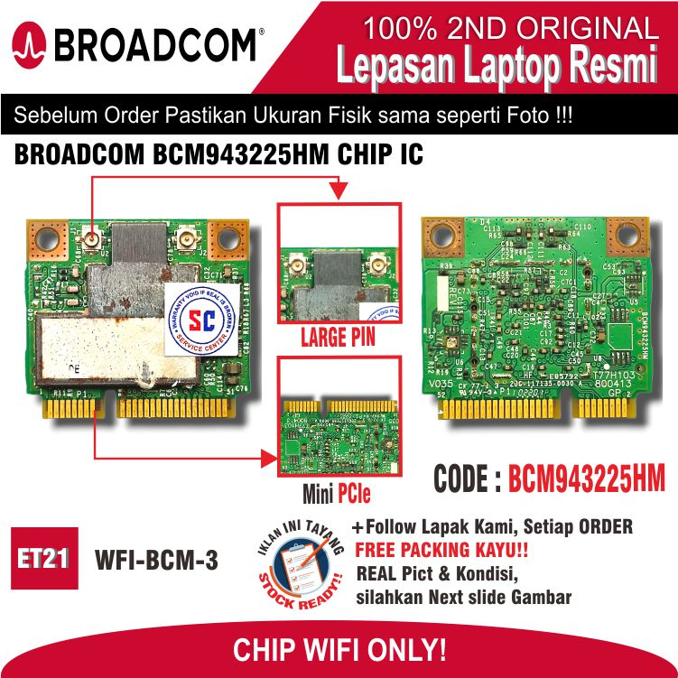 Jual ET21 WFI-BCM-3 Internal WiFi Card WiFi Chip Laptop Notebook ...