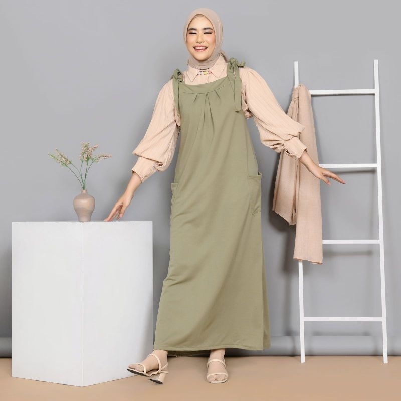 Jual Mybamus Nadir Pocket Overall Dress Sage Green - Gamis Jumpsuit ...