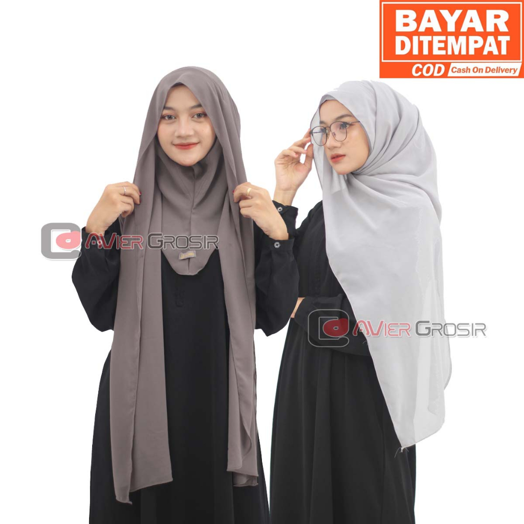 Jual Pashmina Instan 2 Meter Oval Ceruty Inner Super Panjang New Normal Lubang Telinga Masker ...