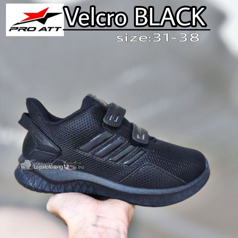 Jual SEPATU PRO ATT SEPATU SEKOLAH FULL HITAM TALI VELCRO/KRETEK(31-38) | Shopee Indonesia