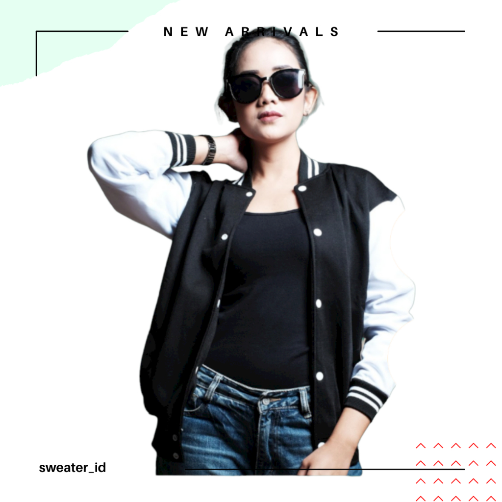 Jual SWEATER_ID Jaket Varsity Baseball Pria Wanita Hitam-Putih Polos ...
