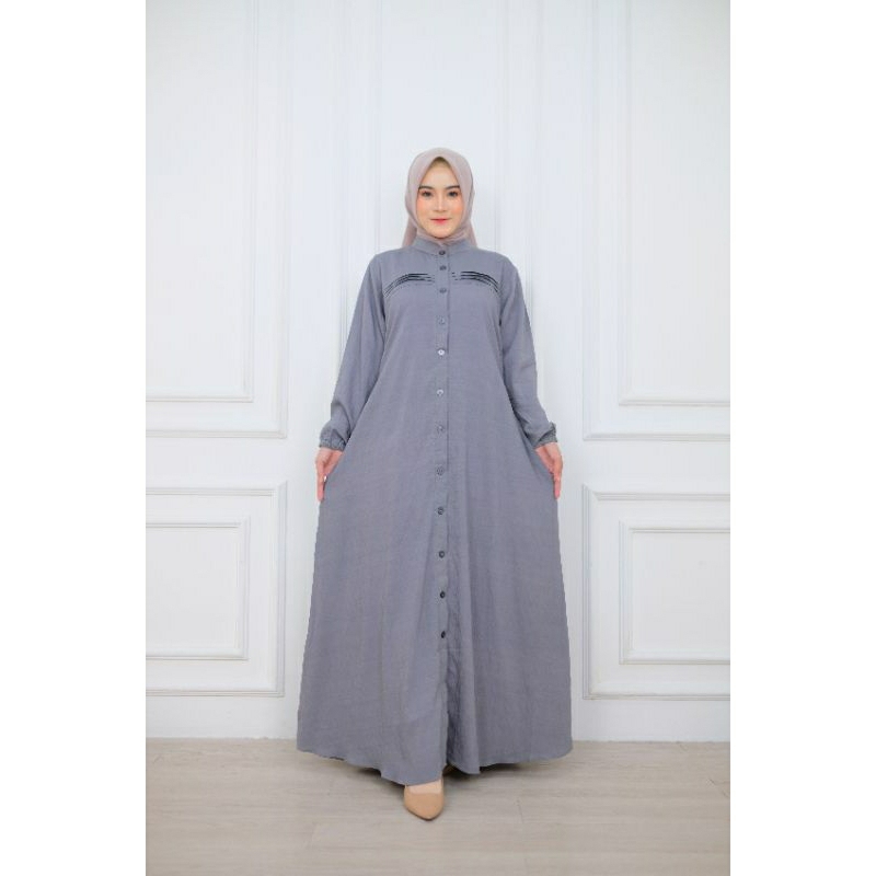 Jual gamis polo linen / rihana dress / gamis kancing bahan polo linen ...