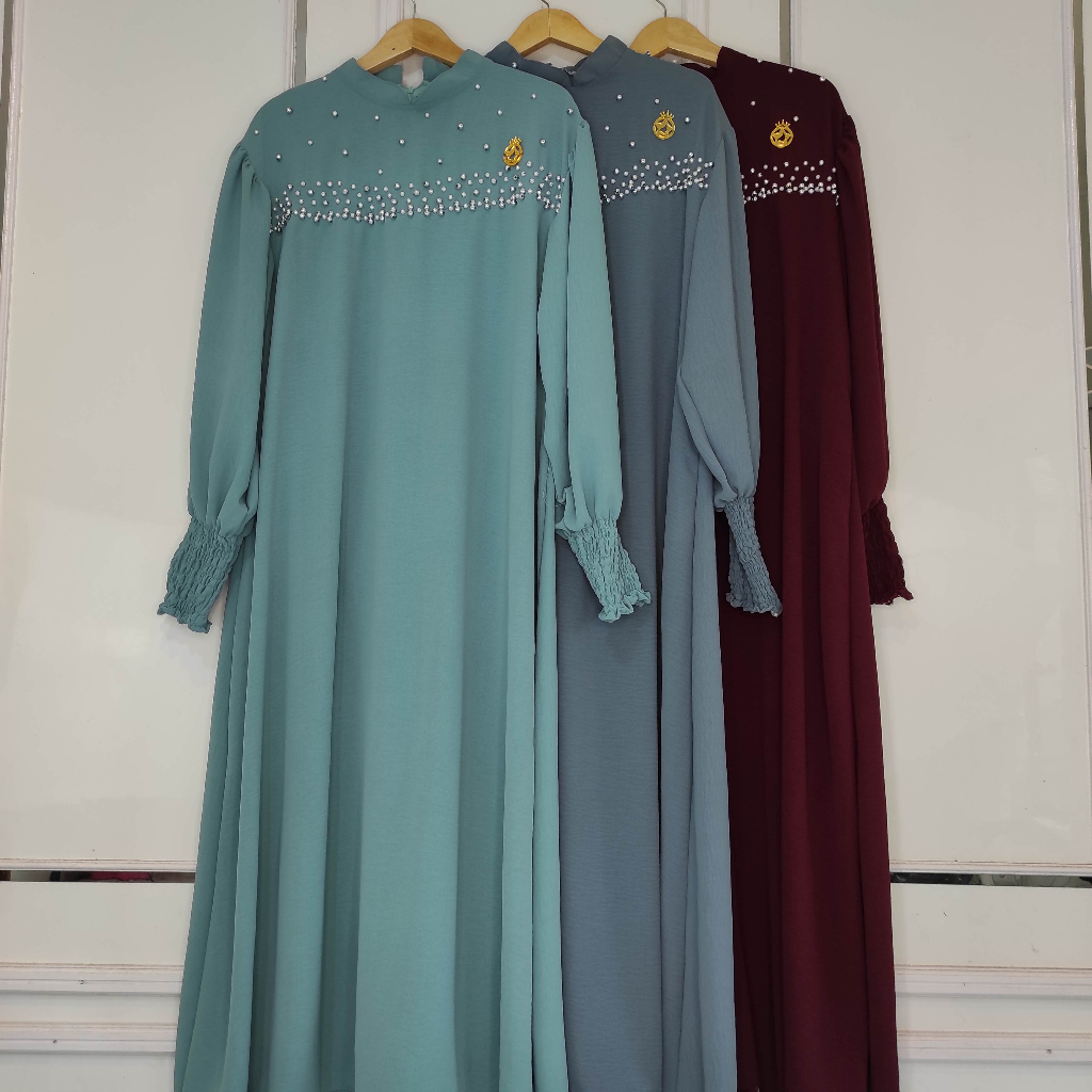 Jual Zenya Dress | Gamis Jumbo LD 130cm Payet Mutiara Mewah Crinkle ...
