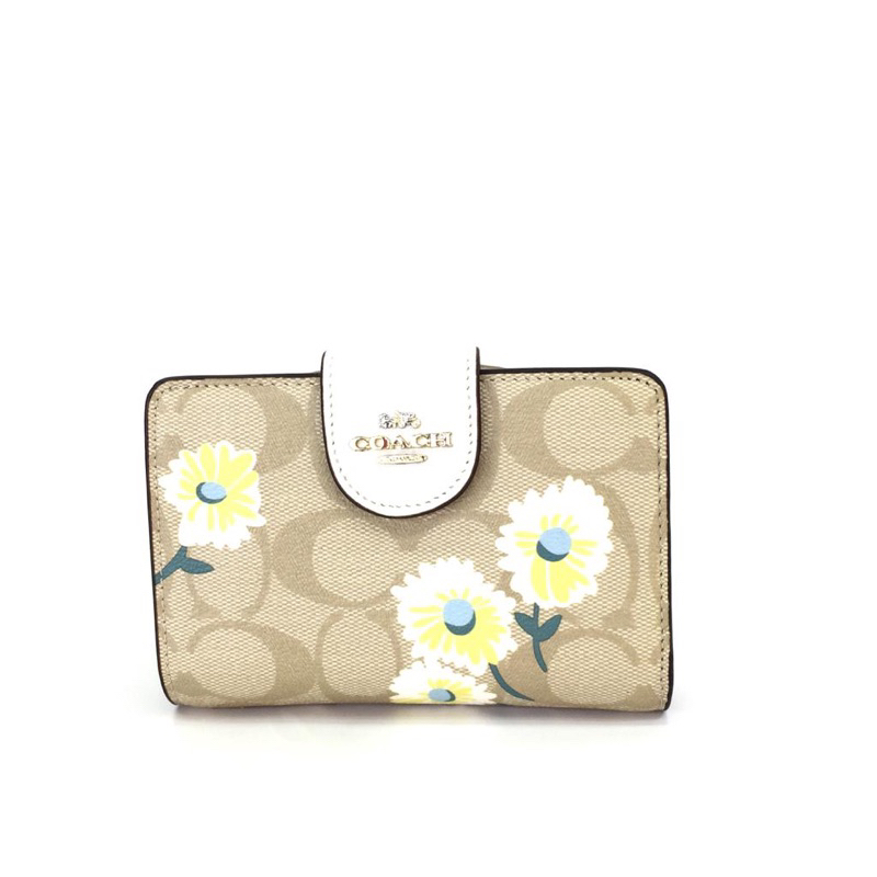 Jual CH Medium Corner Zip Wallet in Signature With Daisy Print | Shopee ...