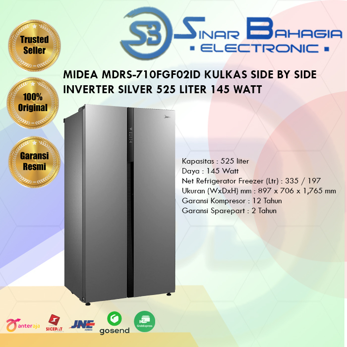 Jual MIDEA MDRS-710FGF02ID KULKAS SIDE BY SIDE INVERTER SILVER 525 ...