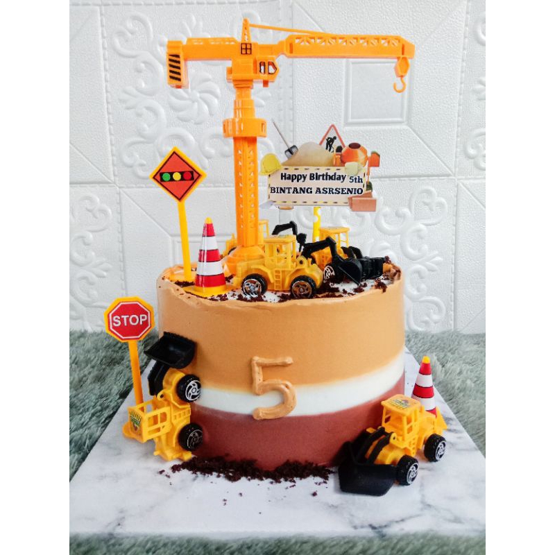 Jual kue ulang tahun motif excavator/kue excavator/kue tart murah/kue ...