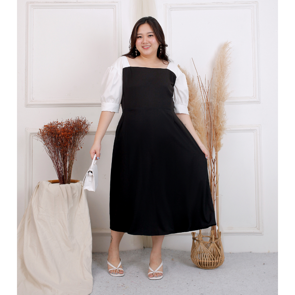 Jual Basic id fashion COD Dres wanita jumbo / Dres lengan puff Big size LD 120 CM | Shopee Indonesia