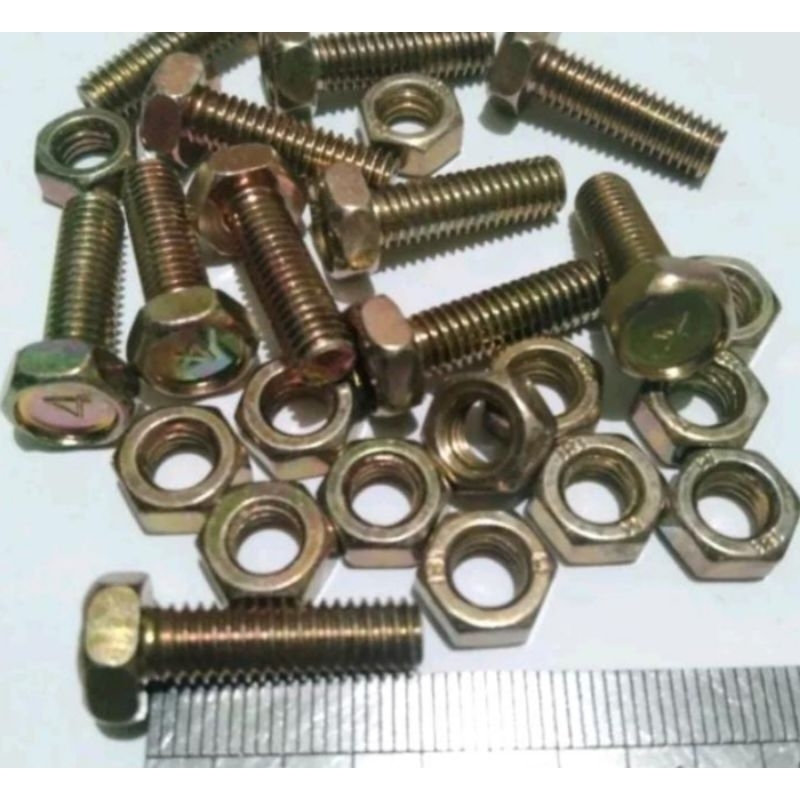 Jual 50pcs Baut + mur kuning BMK HEx m6 x 20mm kunci 10 | Shopee Indonesia