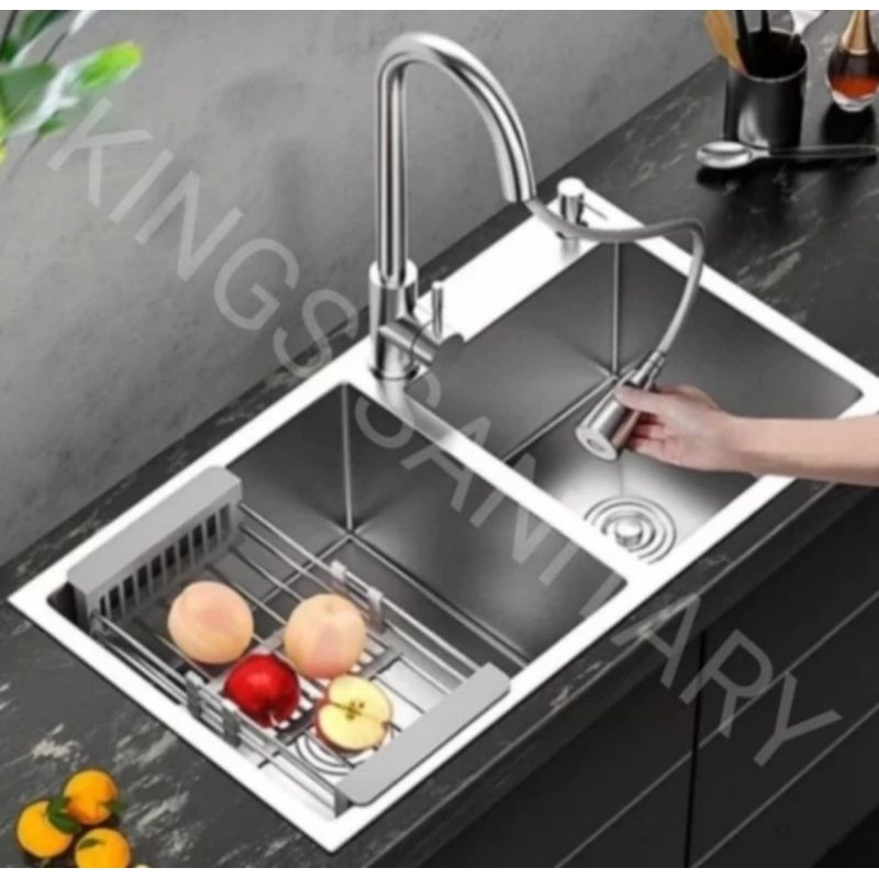 Jual Kitchen sink stainless 8245 komplit set / Bak cuci piring 2 lobang ...
