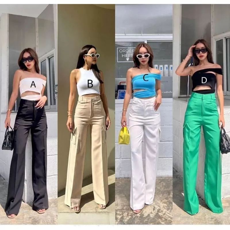 Jual PMT150 pocket HighWaist Cargo pants promthong | Shopee Indonesia
