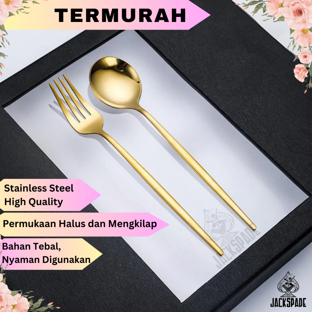 Jual Set Alat Makan Sendok Garpu Korea Stainless Steel Gold Tebal ...