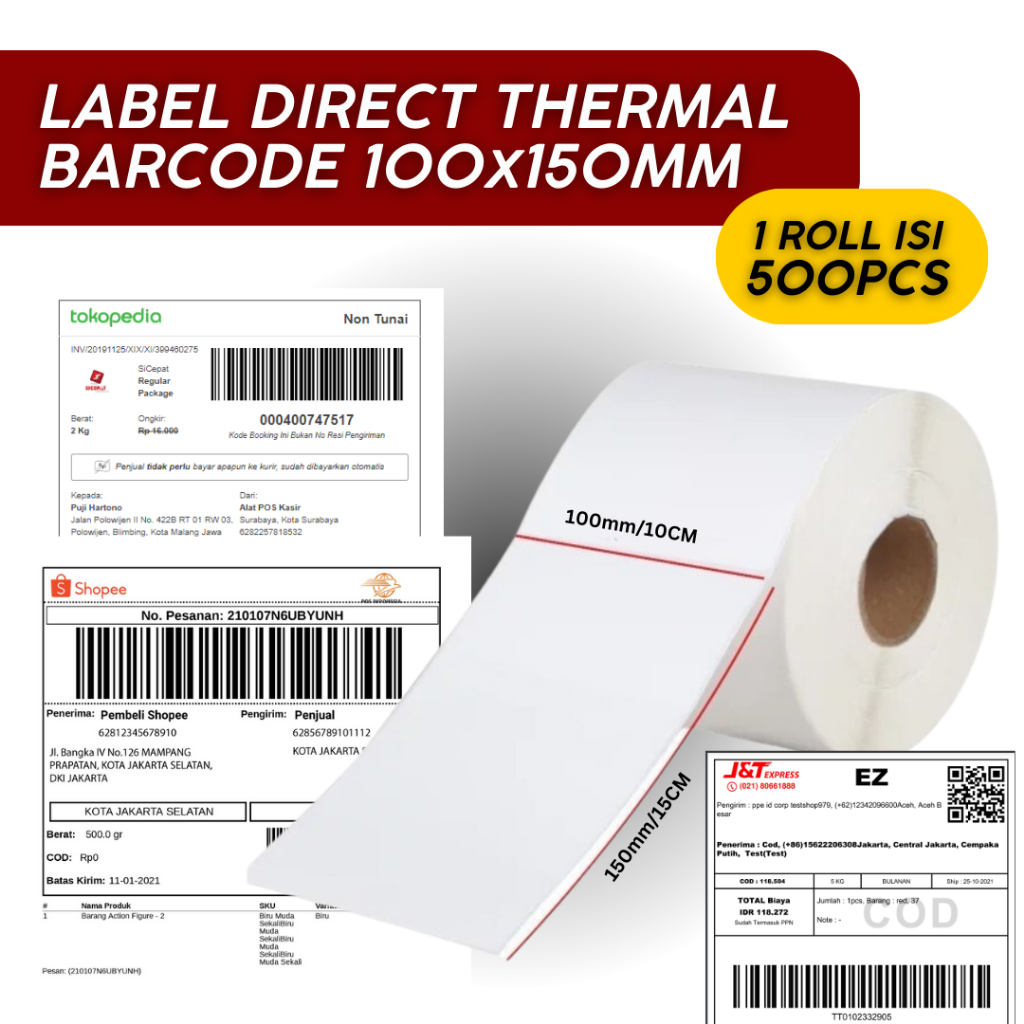 Jual Label Barcode Direct Thermal 1 Kolom 100x150mm [500 PCS] | Shopee ...