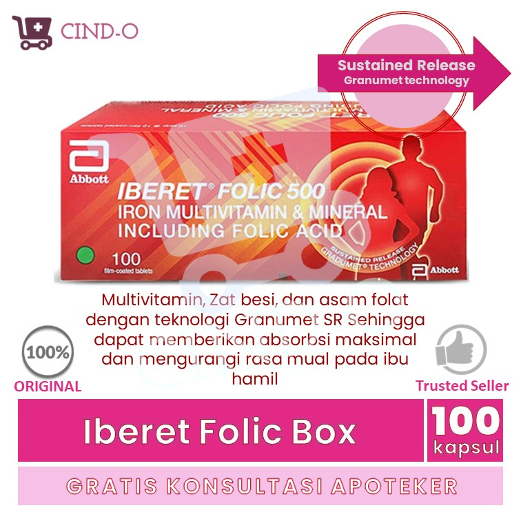 Jual Iberet folic 500 Per Box 100 | Suplemen Anemia, Multivitamin ...
