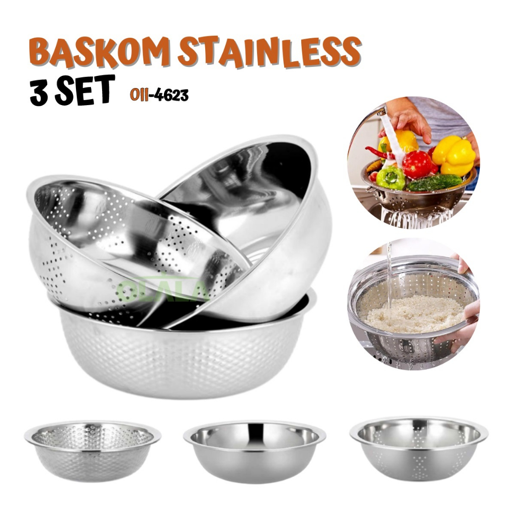 Jual Baskom Saringan Stainless 3 in 1 Baskom Tirisan Buah Sayur ...