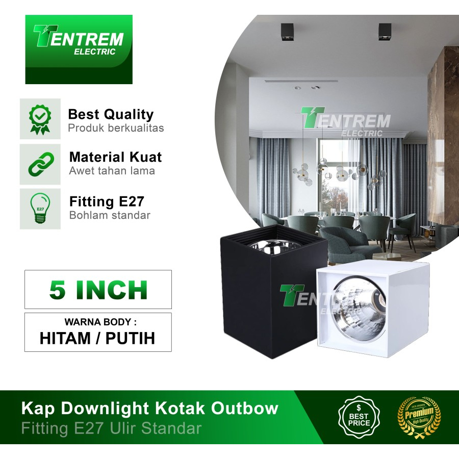 Jual Kap Lampu Downlight Rumah Outbow Kotak Fitting E27 5 Inch | Shopee ...