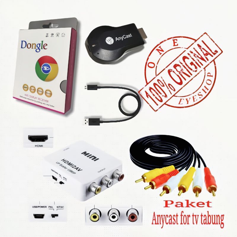 Jual PAKET DONGLE +TO AV RCA KONVERTER DARI HP KE TV TABUNG | Shopee Indonesia
