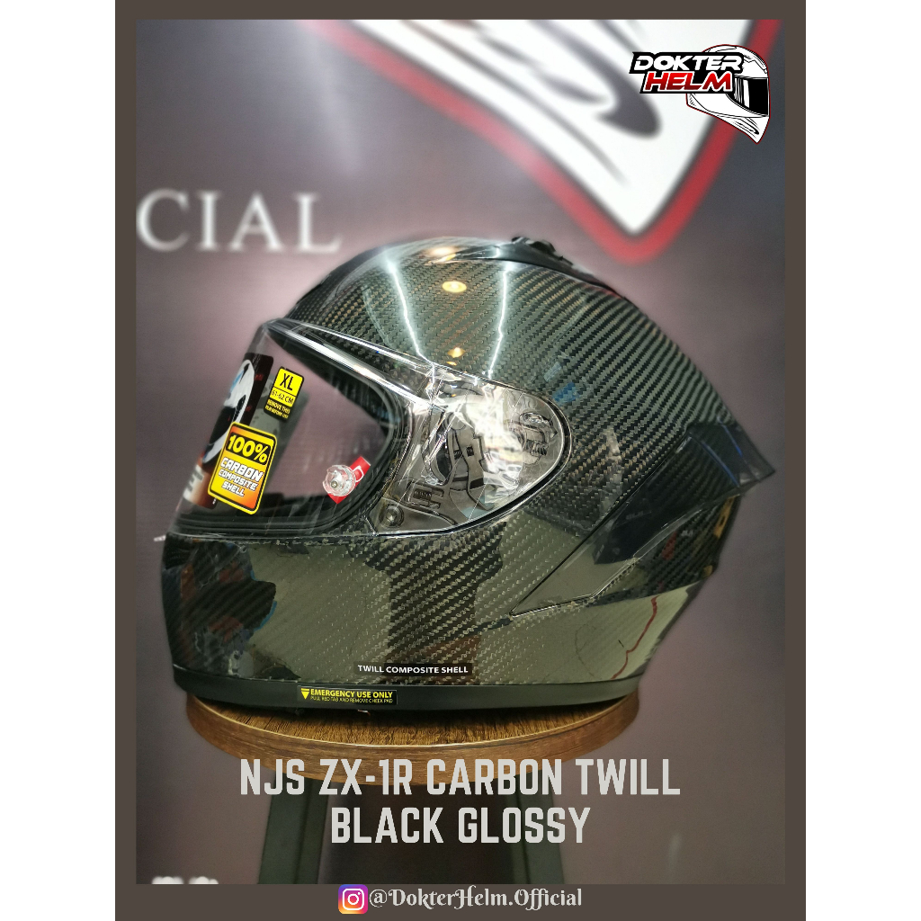 Jual HELM NJS FULL FACE CABON TWILL BLACK GLOSSY | Shopee Indonesia