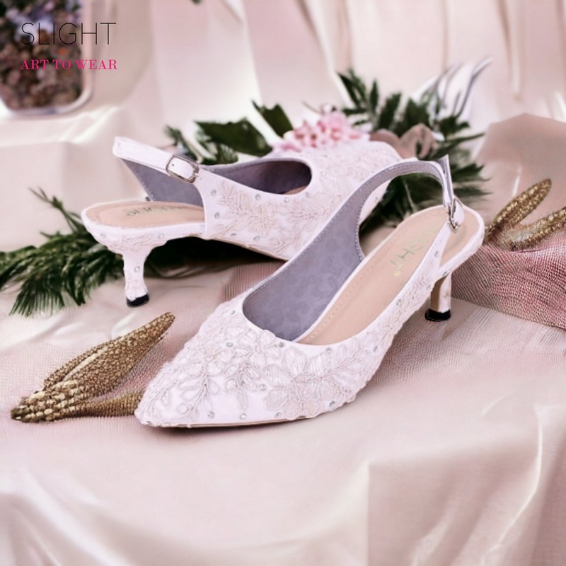Jual SLIGHT Sepatu Slingback Brukat Putih Brokat Lace Wedding Shoes ...
