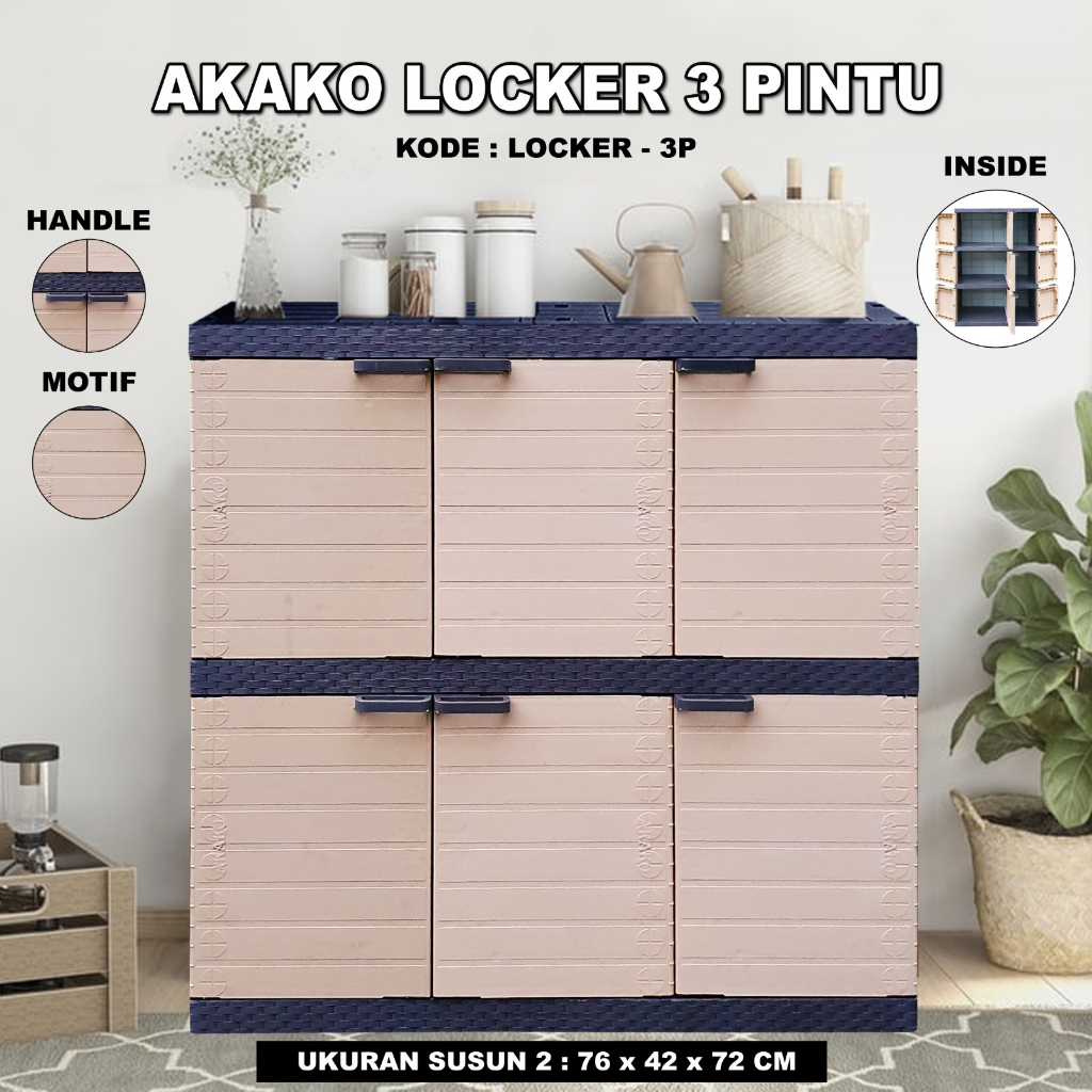 Jual AKAKO - LEMARI PAKAIAN PLASTIK LOCKER 3 PINTU SUSUN 2 3 4 DAN 5 ...