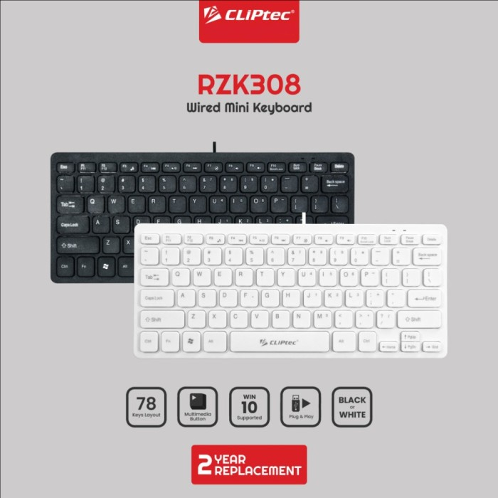 Jual Keyboard Mini Multimedia Wired CLIPtec RZK308 | Shopee Indonesia