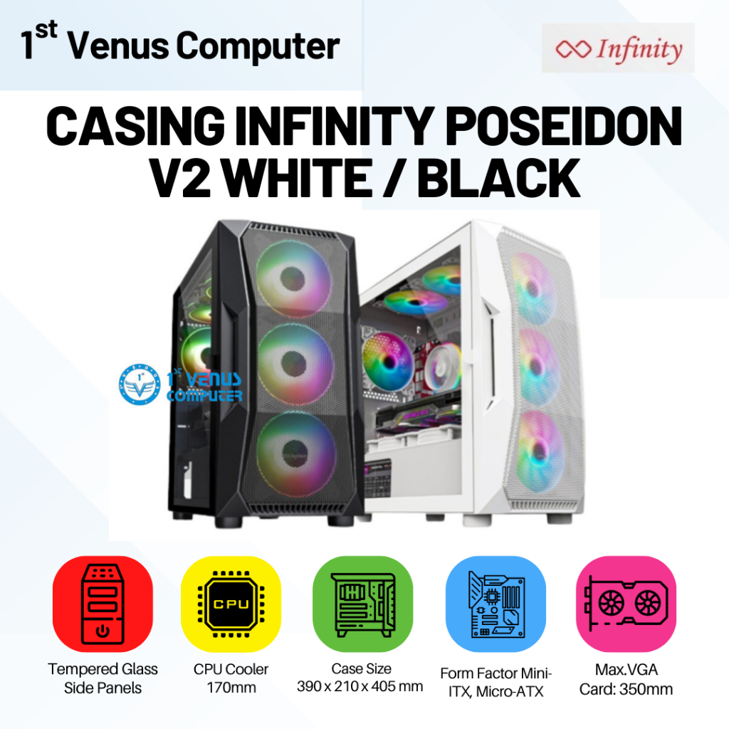 Jual CASING INFINITY POSEIDON V2 WHITE/ BLACK / GAMING CASE / CASE01 ...