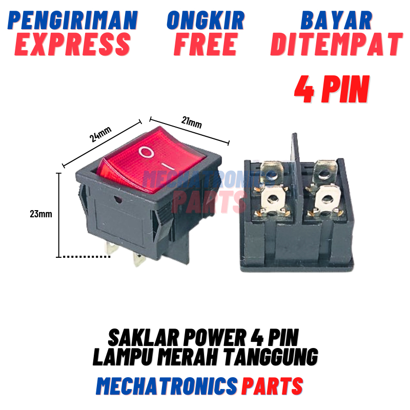 Jual Saklar Power 4 Pin Lampu Merah Tanggung 23x24mm Rocker Switch 4Pin ...