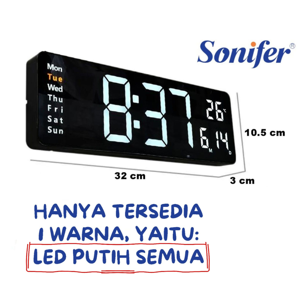 Jual Sonifer Jam Dinding Timer Countdown Digital LED 39 x 13 cm ...