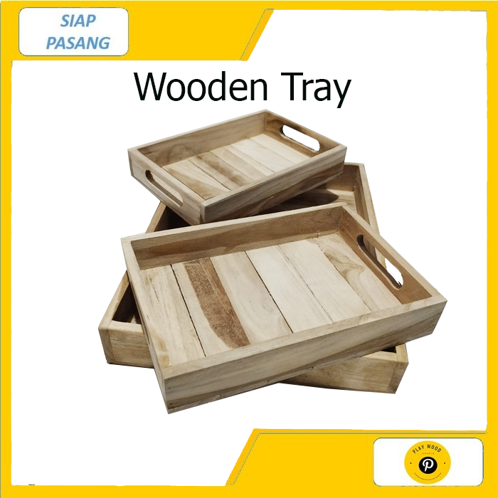 Jual Wooden Tray 39x29cm Nampan kayu kotak / nampan aesthetic / kotak ...