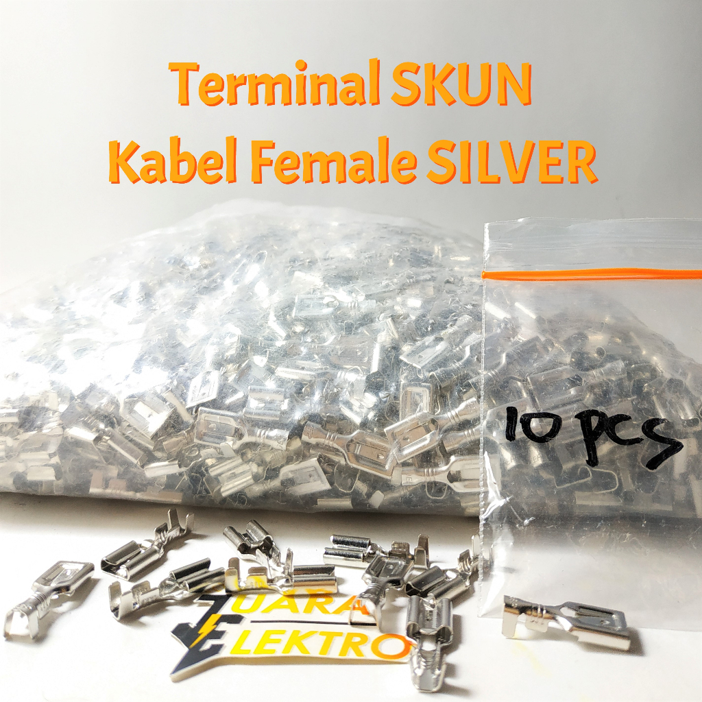 Jual (10 PCS) Terminal SKUN Kabel Female SILVER | Skun Konektor Gepeng ...