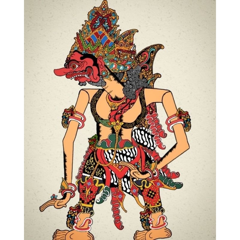 Jual hiasan dinding lukisan cetak wayang Rahwana plus figura ukuran 65* ...