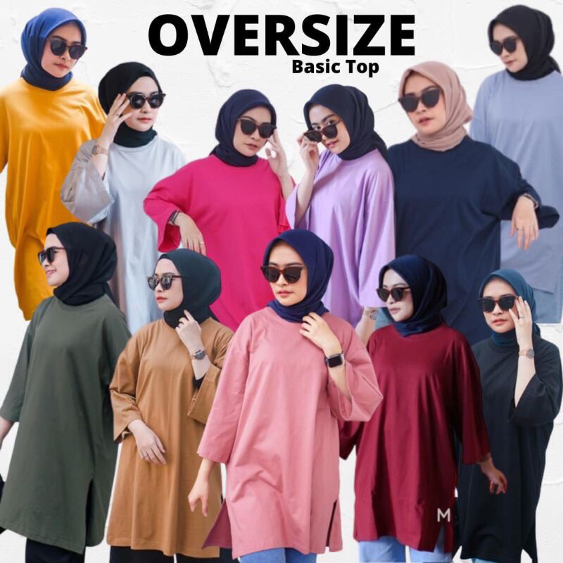 Jual KAOS OVERSIZE WANITA SLIT DAILY TOP TEBAL / OVERSIZE HIJAB ...