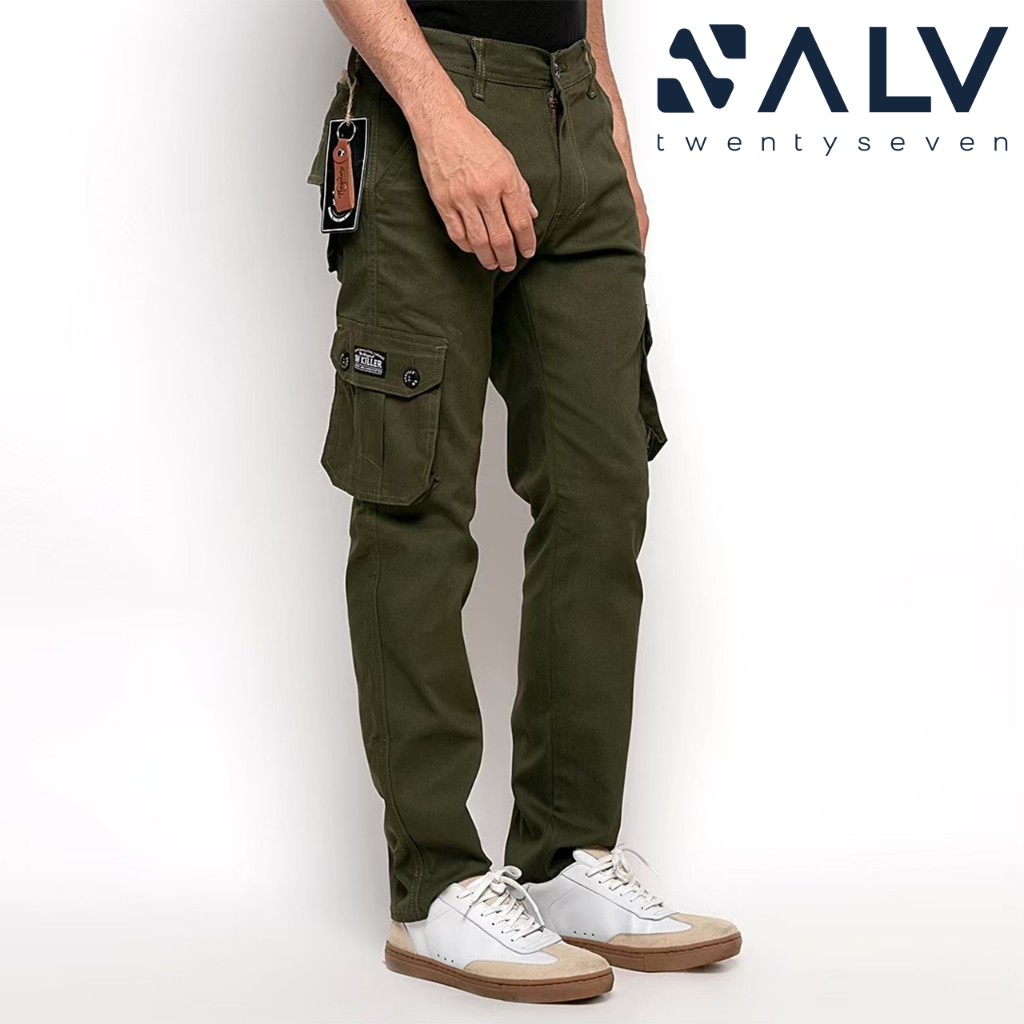 Jual ALV27 Celana Cargo Panjang Pria Original Slim Fit Hijau Army Terbaru Premium Quality Long ...